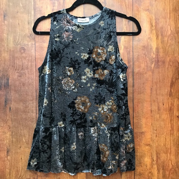 Ginger G | Tops | Ginger G Flora Crushed Velvet Peplum Tank | Poshmark